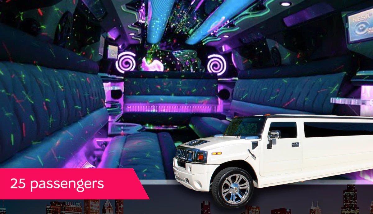 25 PASS. HUMMER H2 WHITE PEARL – Chicago Party Bus Rental